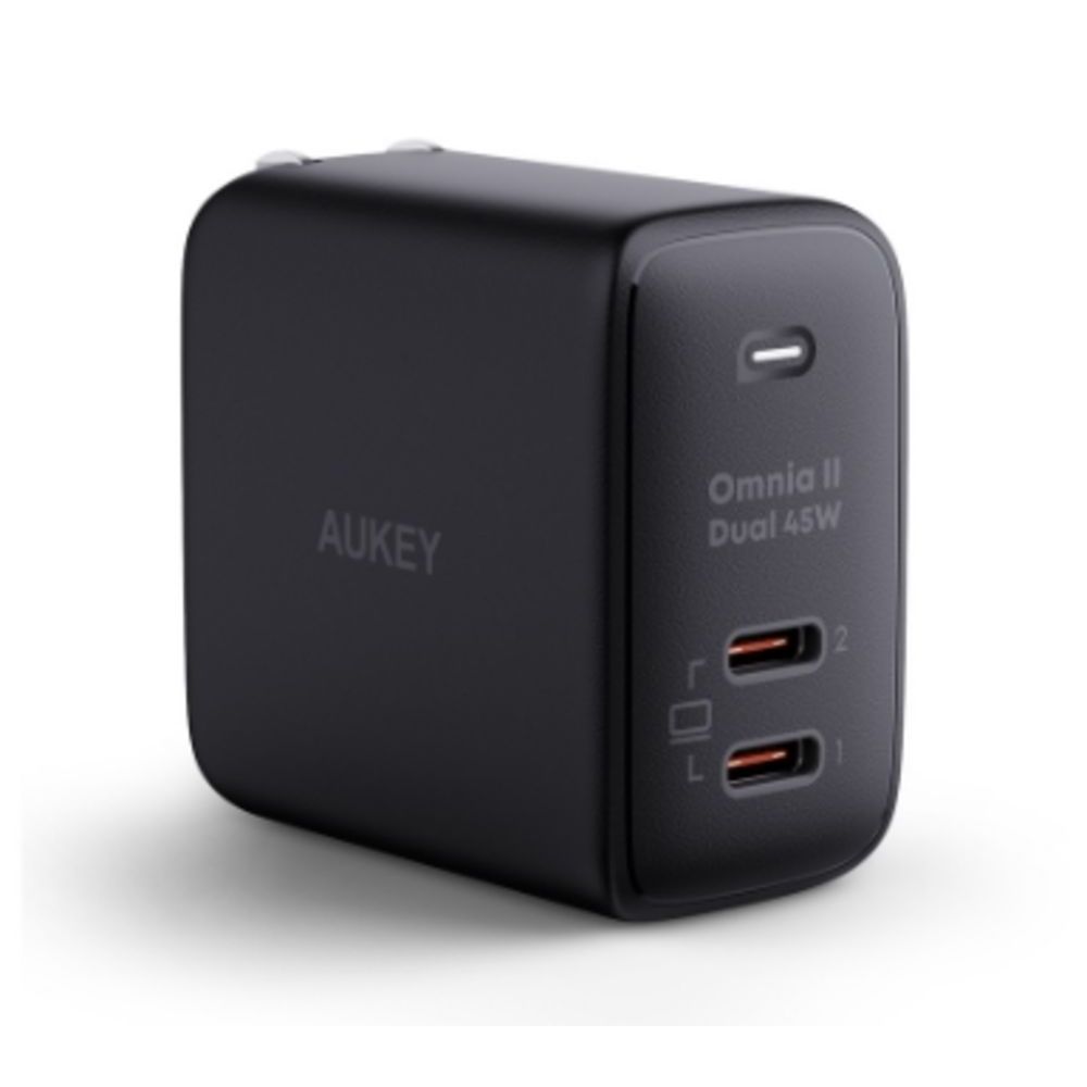 AUKEY PA-B4T OMNIA II DUO 45W 2PORT PD CHARGER WITH GAN POWER TECH BLACK | Shopee Thailand