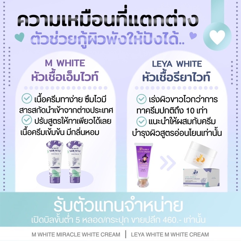M white miracle โฉมใหม่ เปลี่ยนเป็นครีมลียาไวท์ ของแท้ 100%หัวเชื้อพม่า ...