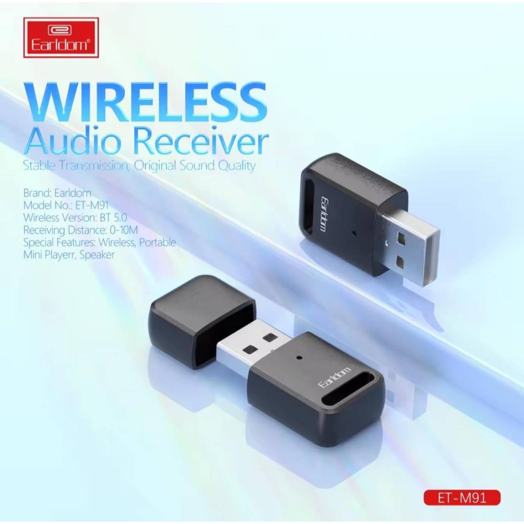 ส่งเร็ว ส่งไว Earldom ET-M91 Wireless Audio Receiver BT V.5.0 ตัวรับสัญญาณบลูทูธผ่านทางช่อง USB ...