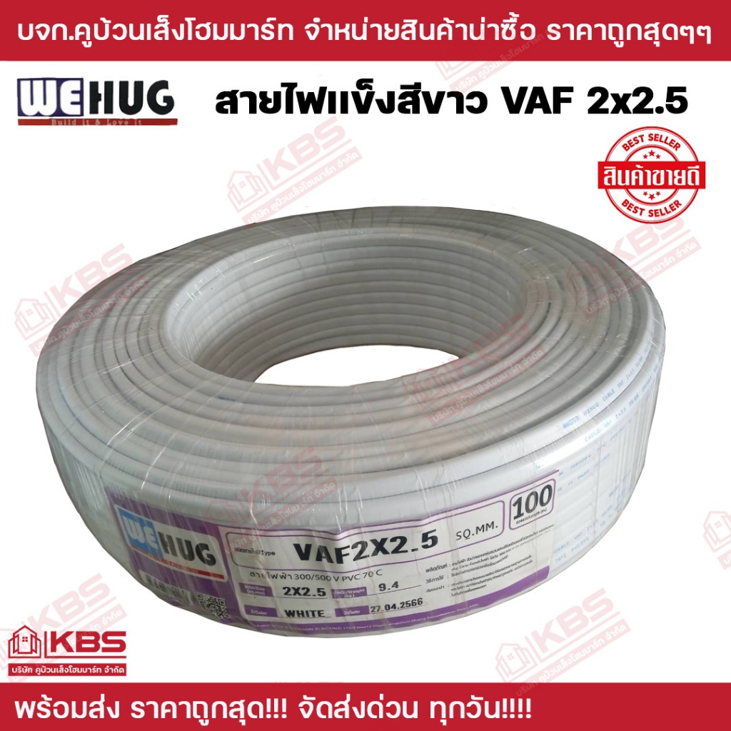 สายไฟแข็งสีขาว VAF2x2.5 ยาว 100 เมตร WEHUG มาตรฐานมอก.11 เล่ม 101-2559 | Shopee Thailand