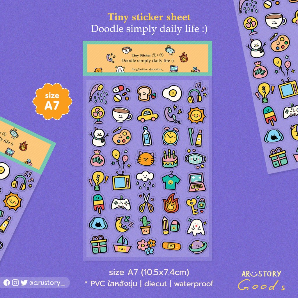 A7 Sticker (Tiny) : Doodle simply daily life 1+2 | Shopee Thailand