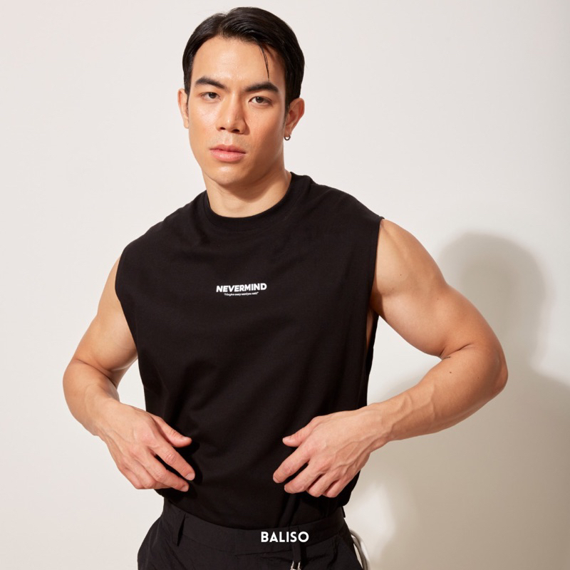 BALISO Nevermind Tank Top เสื้อยืดแขนกุดผู้ชาย ทรงหลวม คอตตอนแท้ 100% ...