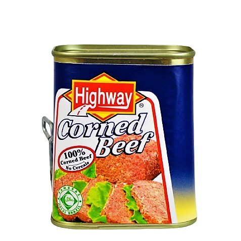ไฮเวย์ เนื้อบดกระป่องบดหยาบ Highway 牛肉罐头 Corned beef 340g（halalProduct of Brazil Ready to ...