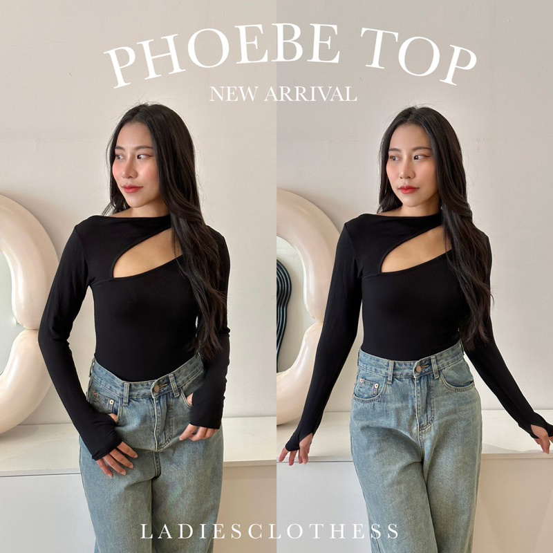 LADIESCLOTHESS #LC290 PHOEBE TOP เสื้อแขนยาว เสื้อเว้าอก เสื้อสีดำ ...