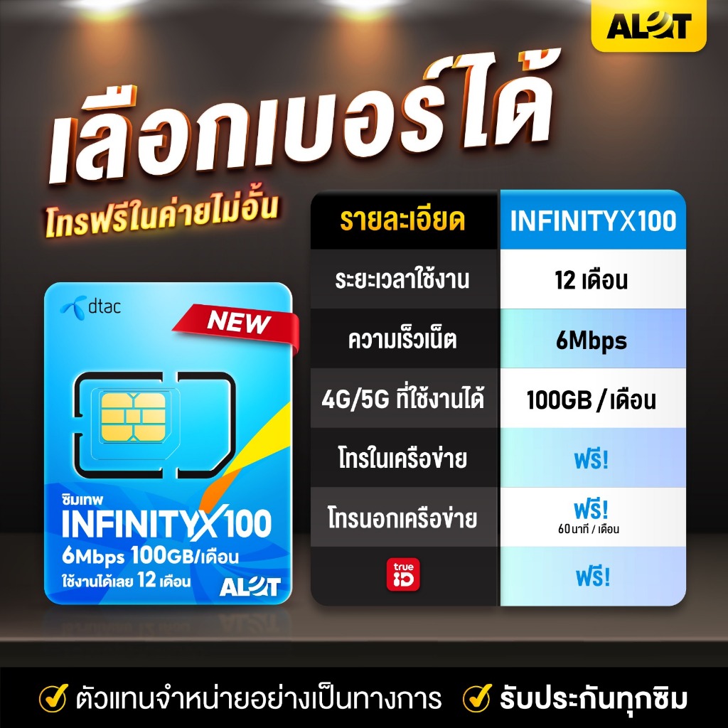ซิมเทพดีแทค Infinity X 100 เลือกเบอร์ set2 ซิมดีแทค ซิมเน็ต 6mbps เน็ตรายปี โทรฟรีทุกเครือข่าย ...
