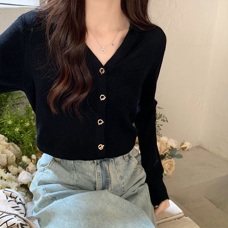 ccshop.ใหม่ เสื้อคลุมไหมพรมแขนยาว กระดุมหน้า คอปก ผ้านิ่ม รุ่น2289 ...