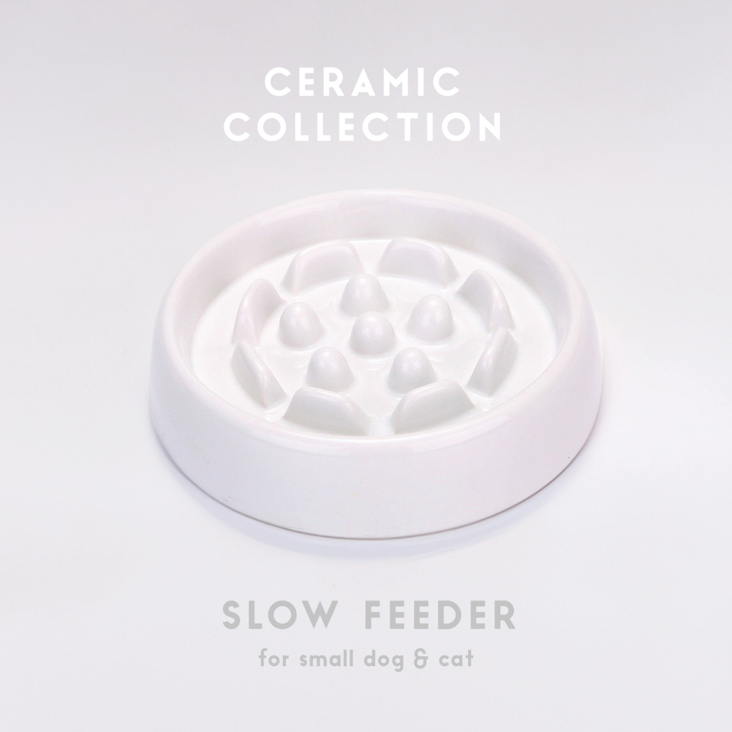 Pure white Ceramic slow feeder ชามชะลอการกินสุนัขพันธุ์เล็กและแมว ...