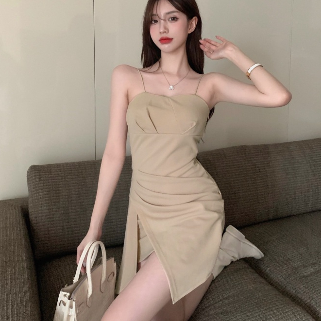 มินิเดรสสายเดี่ยว แขนกุด เสื้อผ้าแฟชั่นผู้หญิง น่ารักสไตล์เกาหลี ชุดราตรี ออกงาน เปิดไหล่ ชุดเซ ...