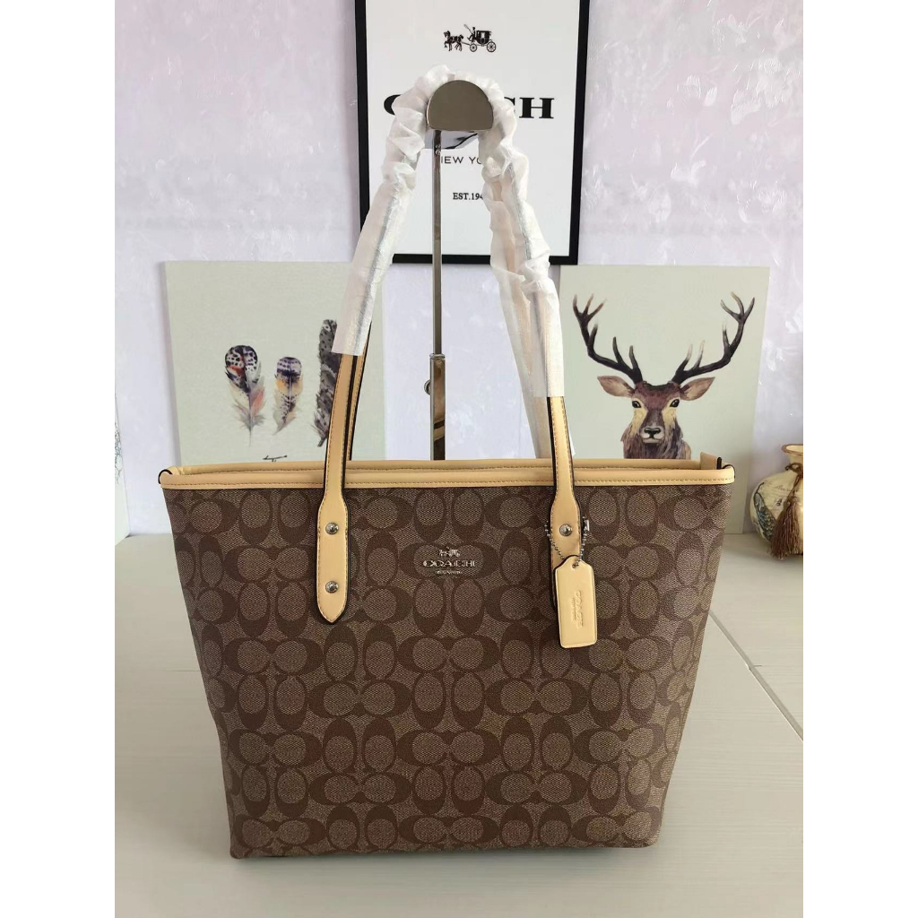 ของแท้ COACH 58292 ใหม่สบาย ๆ แฟชั่นสุภาพสตรีซิปกระเป๋าช้อปปิ้ง ...