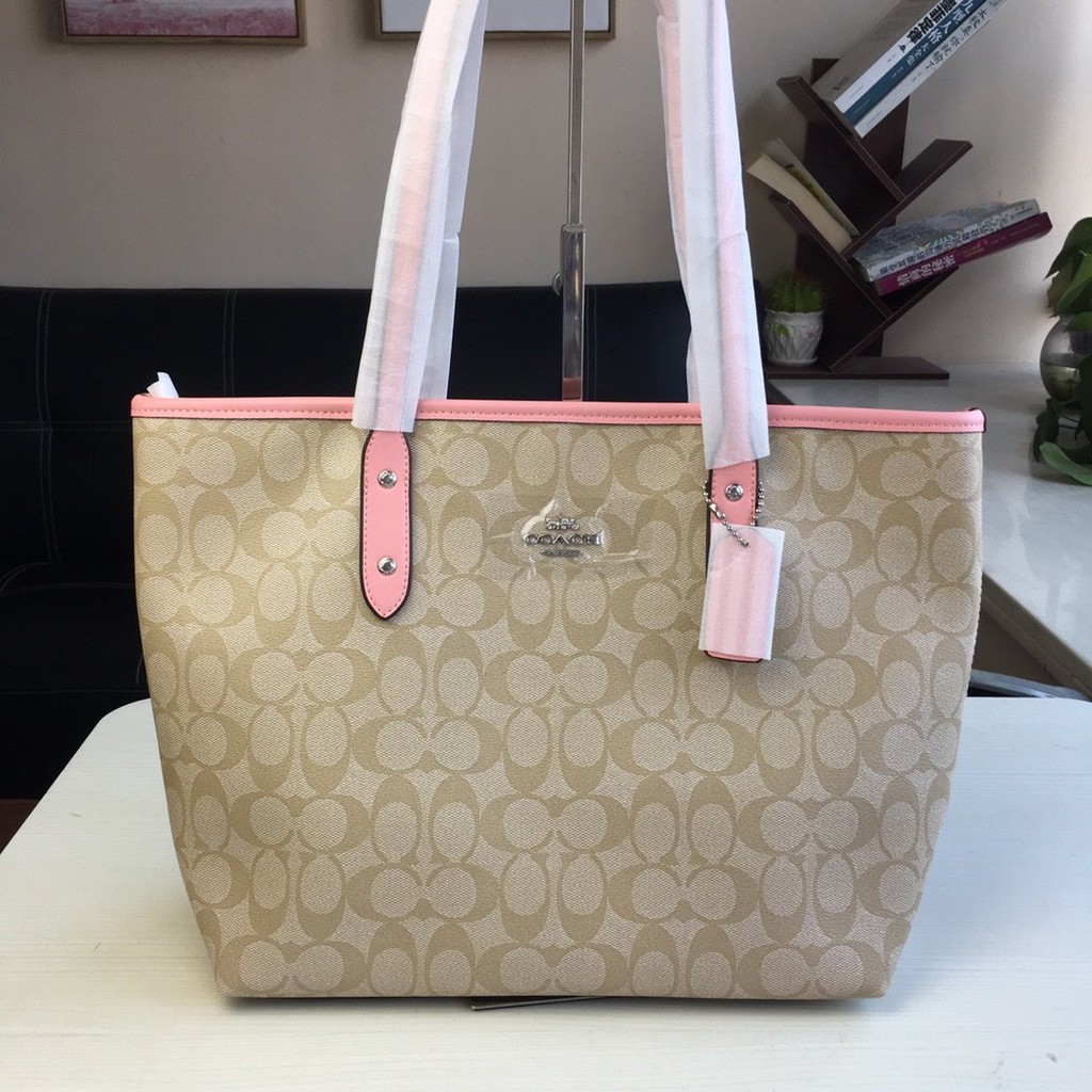 ของแท้ COACH 58292 ใหม่สบาย ๆ แฟชั่นสุภาพสตรีซิปกระเป๋าช้อปปิ้ง ...