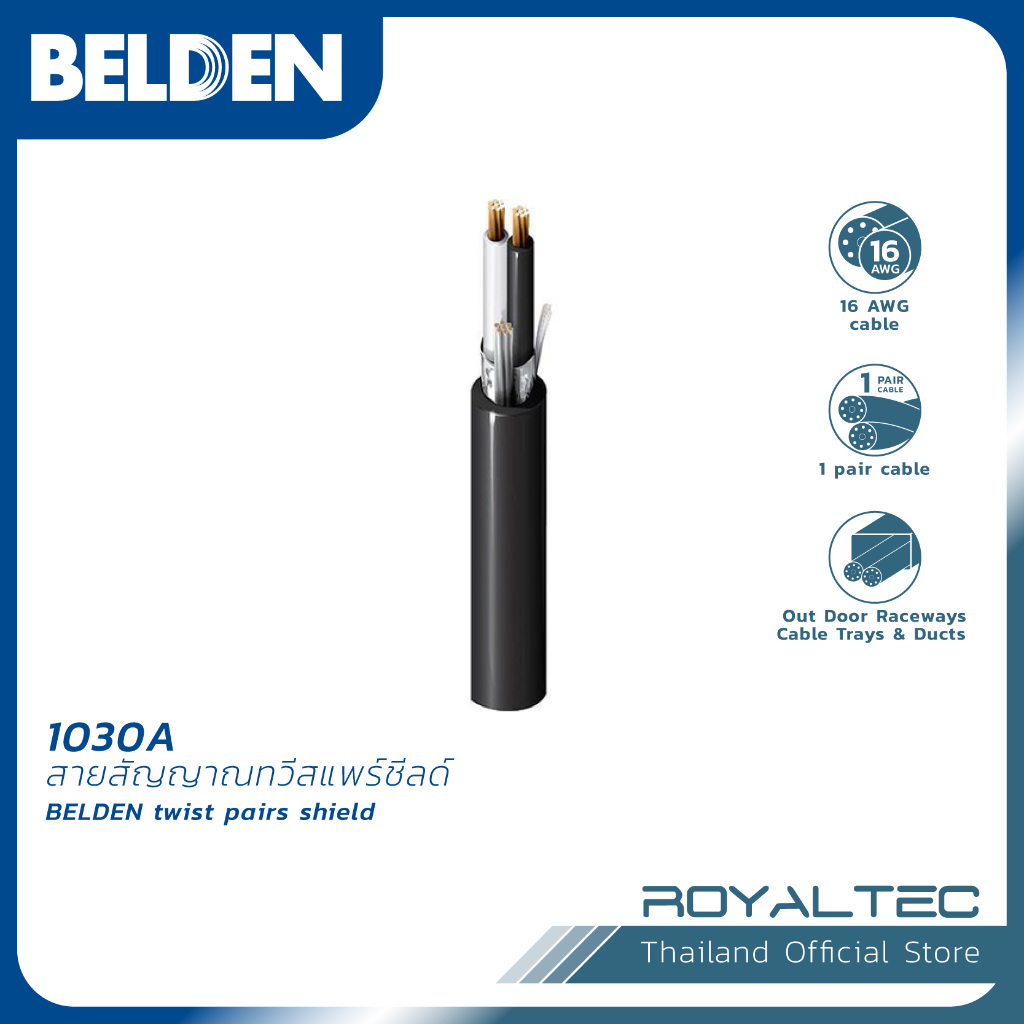 BELDEN 1030A สายสัญญาณทวีสแพร์ชีลด์ Twist pairs shield 16 AWG 1 Pair สี ...