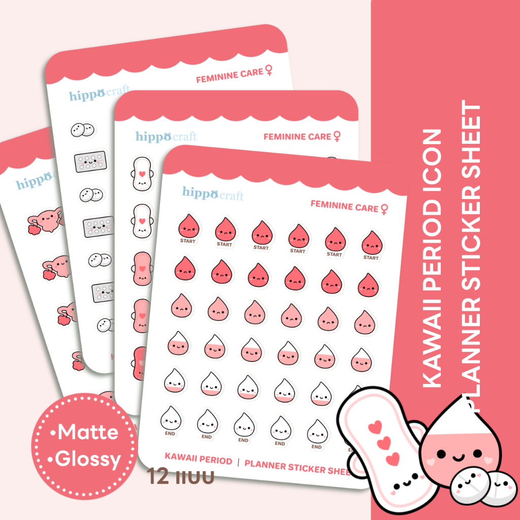Kawaii Period icon | Planner sticker sheet สติ๊กเกอร์ไดคัท พร้อมใช้งาน ...