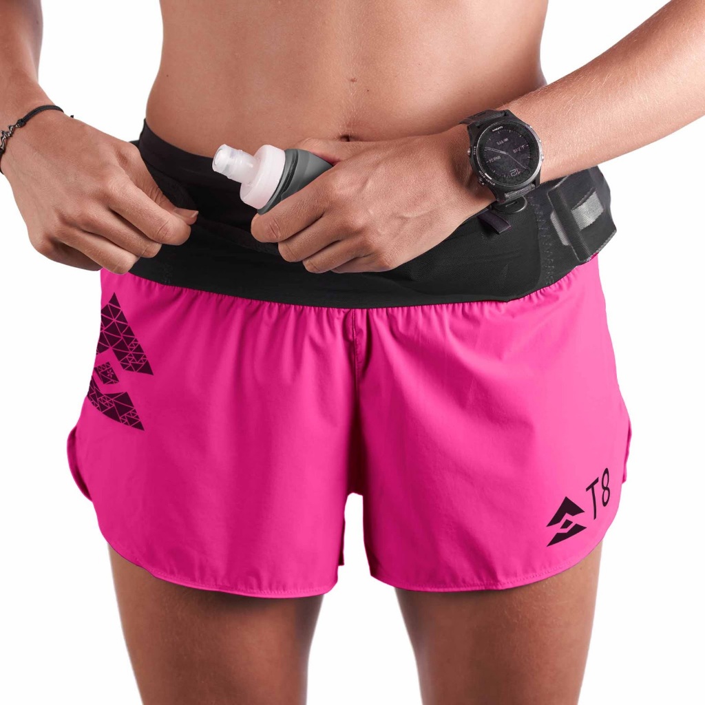 T8 Run กางเกงวิ่งเทรล วิ่งถนน ผู้หญิง Women's Sherpa Shorts ฺHot Pink สีชมพู/ดำ โลโก้ใหม่ ...