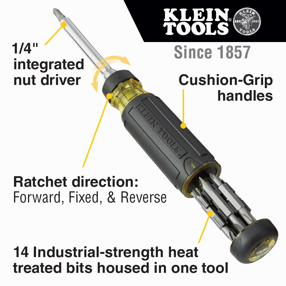 ไขควง KLEIN 15-in-1 Multi-Bit Ratcheting Screwdriver "32305" | Shopee ...