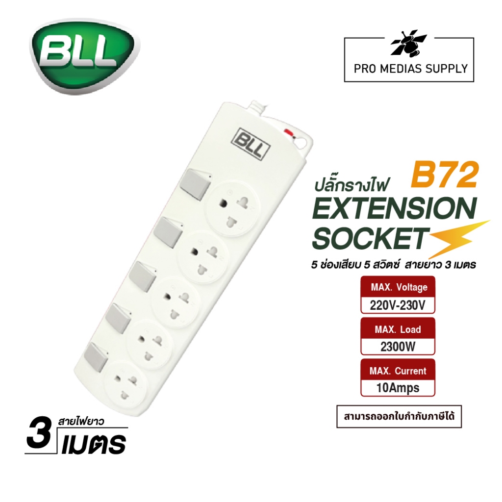ปลั๊กไฟ BLL B72 ปลั๊กไฟคุณภาพมาตรฐาน มอก. มาตรฐานผลิตภัณฑ์อุตสาหกรรม ...