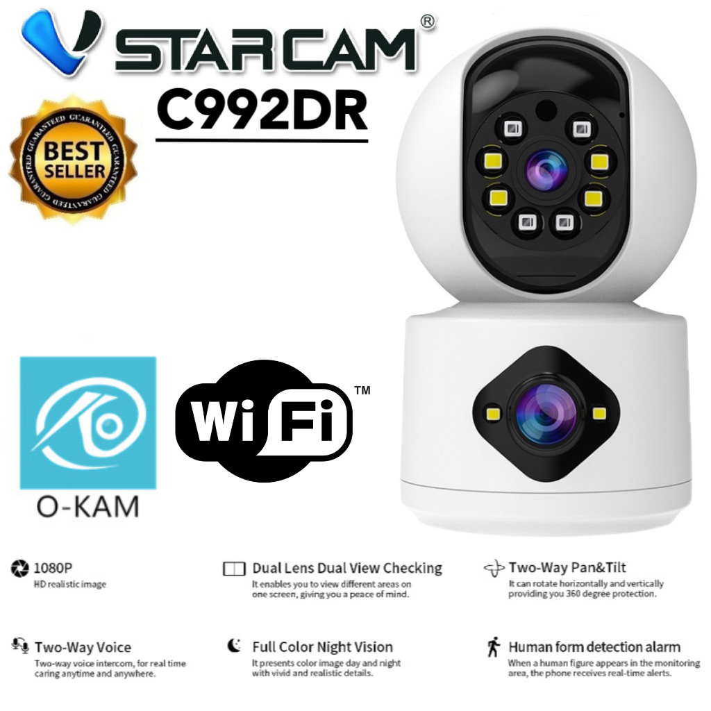 Vstarcam C992DR(เลนส์คู่) ใหม่2023 กล้องวงจรปิดไร้สาย ความละเอียด 2MP indoor มีAI+ คนตรวจจับ ...