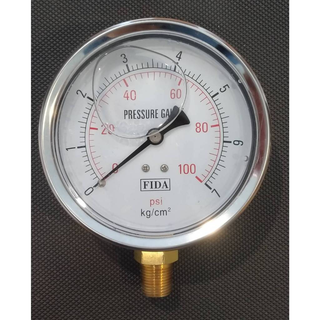 "FIDA" Pressure gauge stainless oil filled เกจวัดแรงดัน สแตนเลส หน้าปัด 4" เกลียว BTTM 3/8" NPT ...