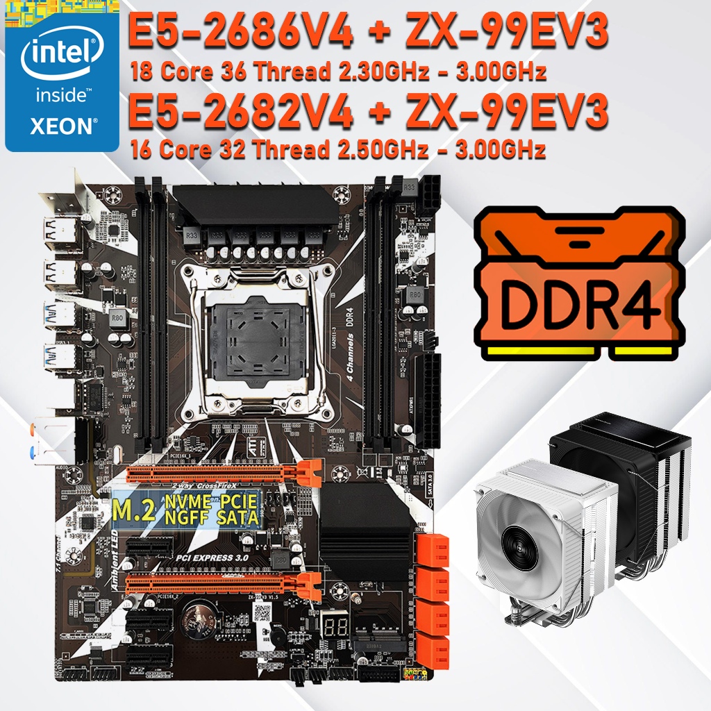 X99 ZX-99EV3 E5-2686V4 E5-2682V4 Set X99 CPU MB Cooler Memory Ram ชุดคอร์เยอะ ทำงาน เล่นเกม บอท ...