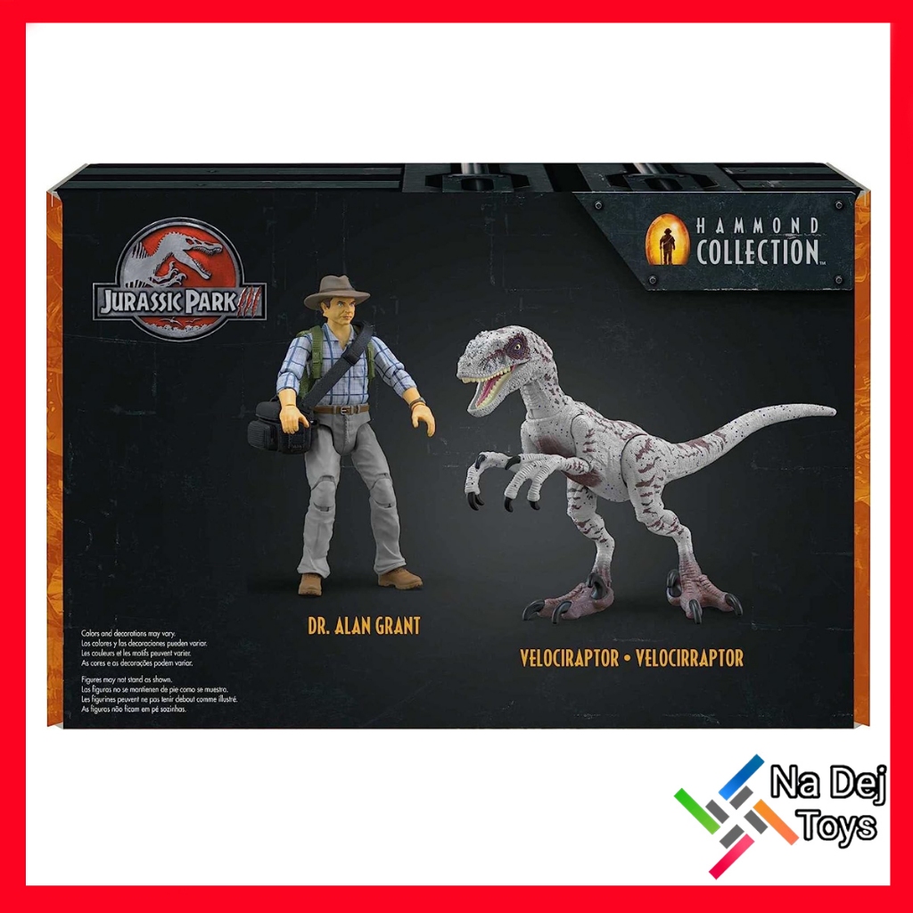 Mattel Jurassic World Hammond Collection Velociraptor & Dr.Grant Figure ...