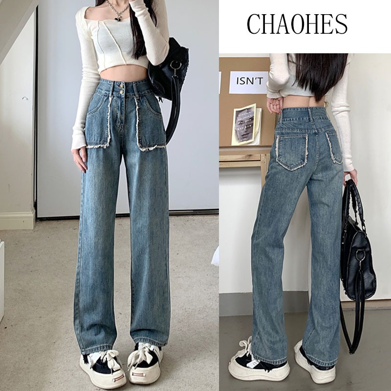GHAOHES กางเกงยีนส์ สไตล์เกาหลี ผู้หญิง เอวสูง ชุดลำลอง ยีน ส์ข นาดบวกS-5XL | Shopee Thailand
