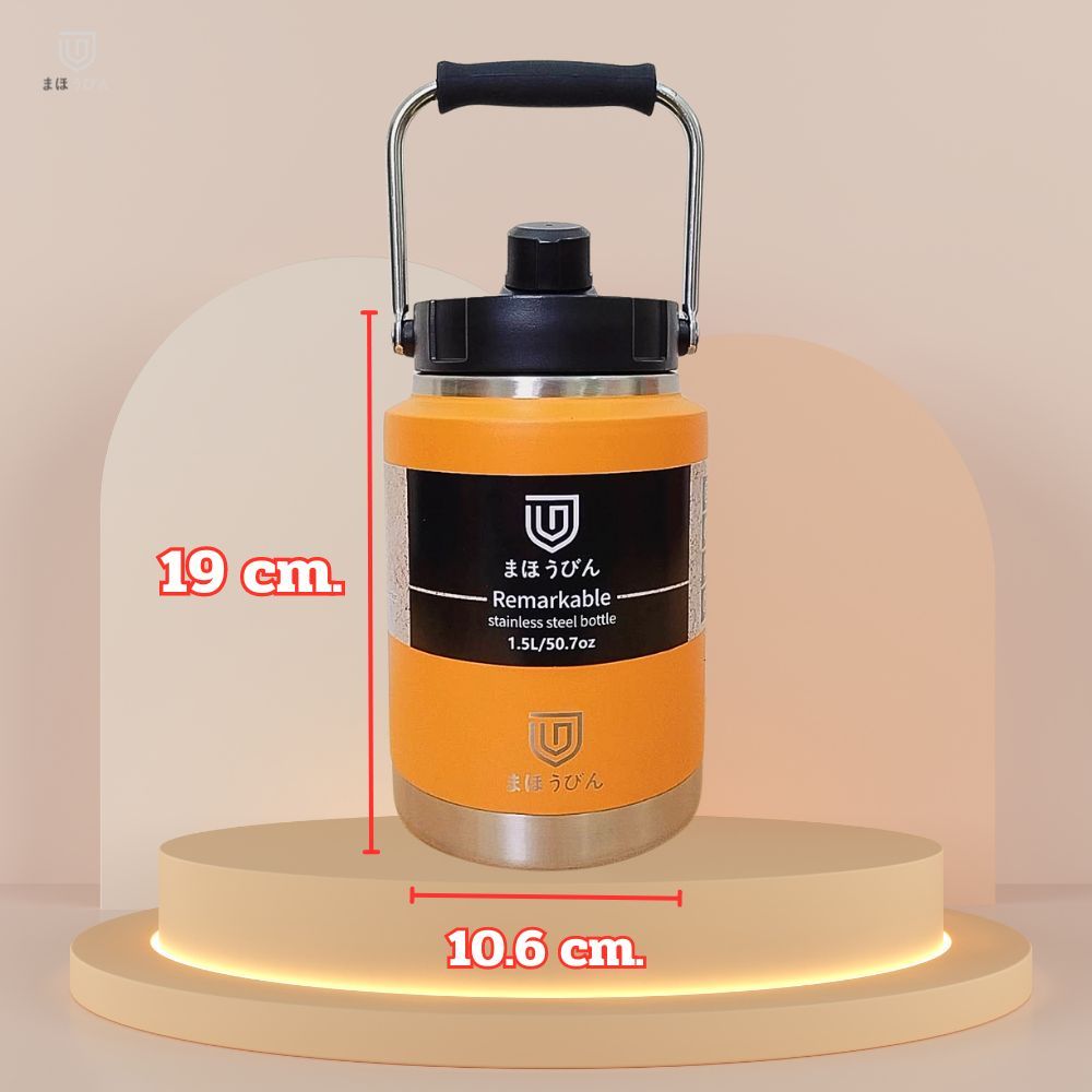 กระบอกน้ำเก็บอุณหภูมิความร้อน-เย็นมีหลอดพร้อมหูหิ้วในตัว Mahobin สแตนเลส SUS 316 ขนาดความจุ 1.5 ...