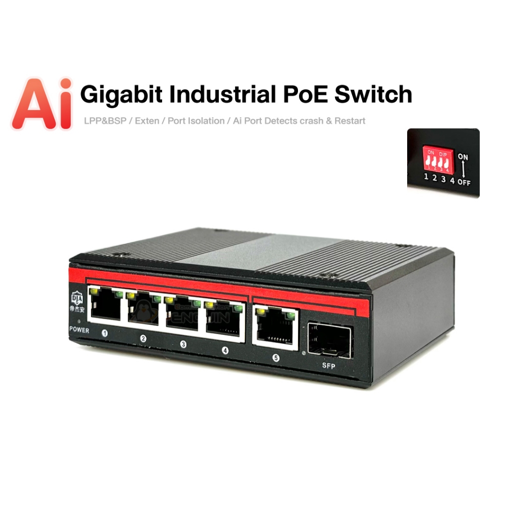 Industrial Gigabit Ai PoE Switch 6 Port (4 PoE 1000M + 1000M Uplink ...
