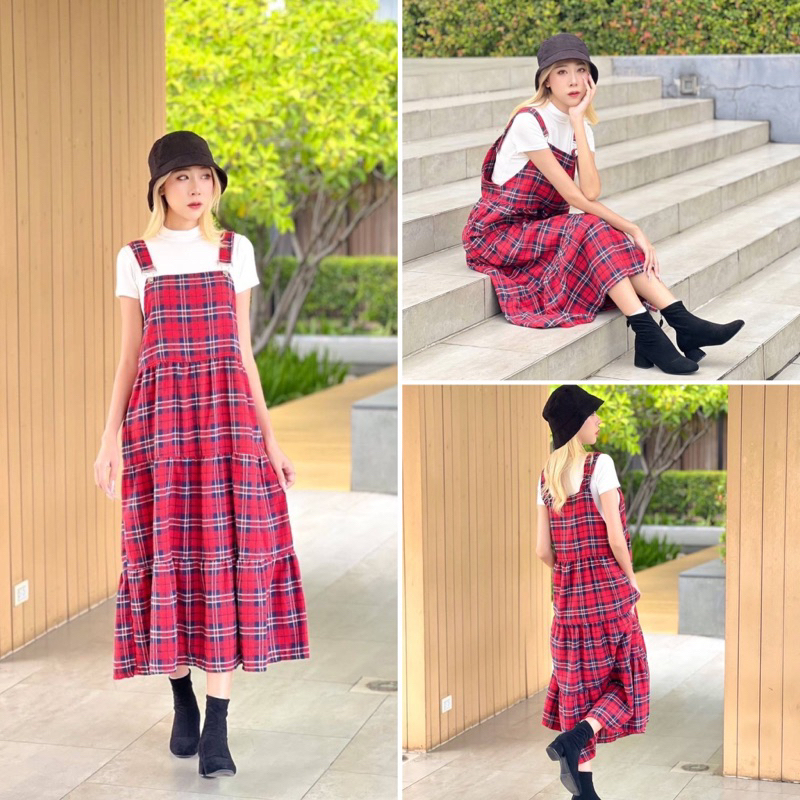 ♡Layered Overalls♡เอี๊ยมยาวระบายชั้น #มีลายสก็อต | Shopee Thailand