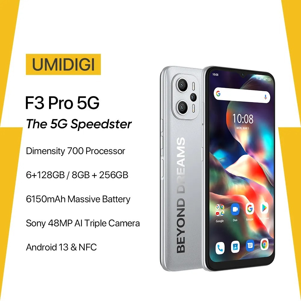 UMIDIGI F3 PRO 5G Phone, Android 13 Smartphone, Dimensity 700, 6.6" Display 8GB 256GB, 48MP ...