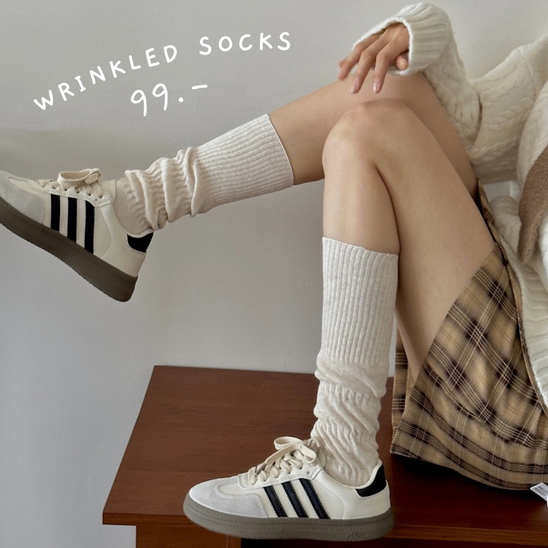 ถุงเท้าข้อสูง Wrinkled Socks | Shopee Thailand
