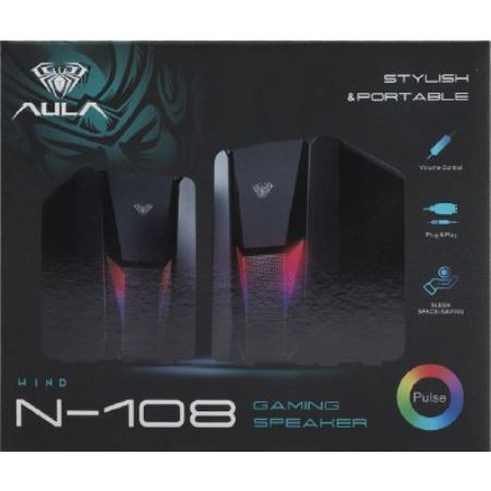 ลำโพง RGB AULA (2.0) (N-108) Black AULA WIND N108 GAMING SPEAKER RGB ...