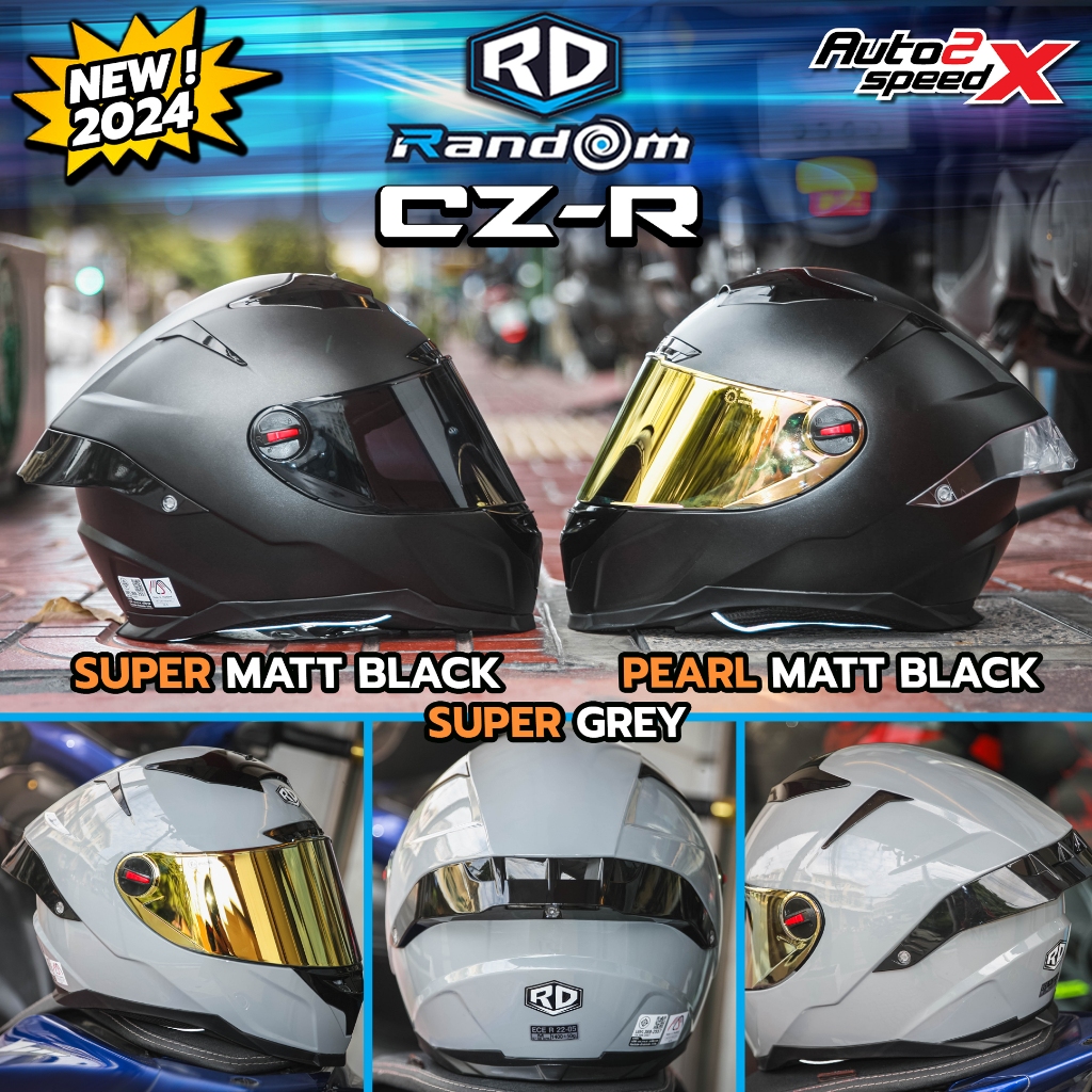 แถมฟรี3เด้ง หมวกกันน็อค RD RANDOM CZR BT ดำด้าน SUPER MATT BLACK โฉมใหม่ รองรับการติดตั้งบลูทูธ ...