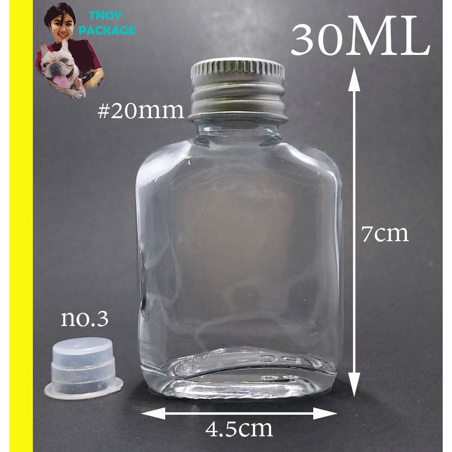 ขวด 30 มล. (25ใบ) ขวดแบน 30ml ขวดแก้วใส 30cc จุกปิดno.3+ฝา | Shopee Thailand