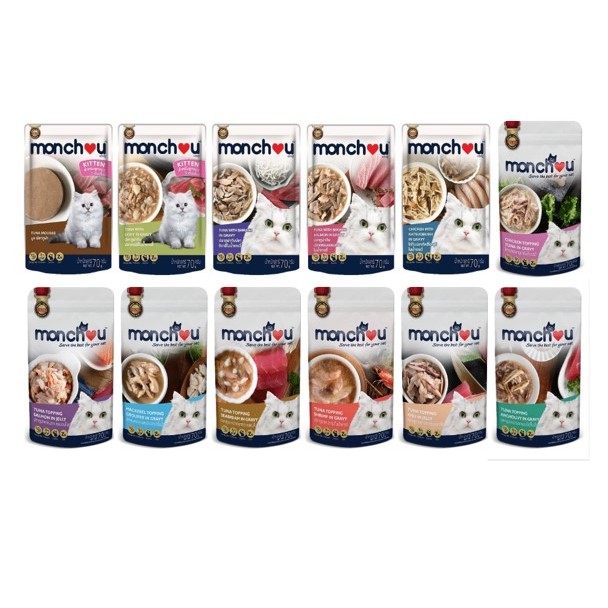อาหารเปียกแมว monchou 70 g. 12 ซอง คละรสได้ | Shopee Thailand