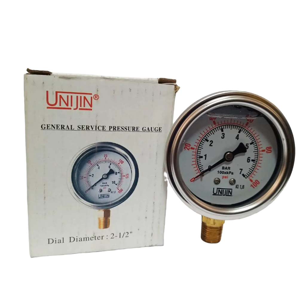 เพรสเชอร์เกย์ PRESSURE GAUGE UNIJIN [ชนิด มีนํ้ามัน, ไม่มีนํ้ามัน][ขนาด 2 1/2"][แรงดัน 0-7 Bar ...
