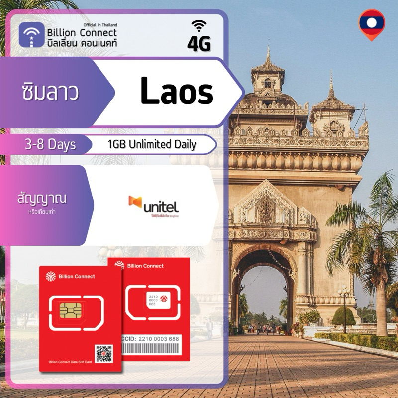 Laos Sim Card Unlimited 1GB Daily สัญญาณ Unitel: ซิมลาว 3-8 วัน by ซิม ...
