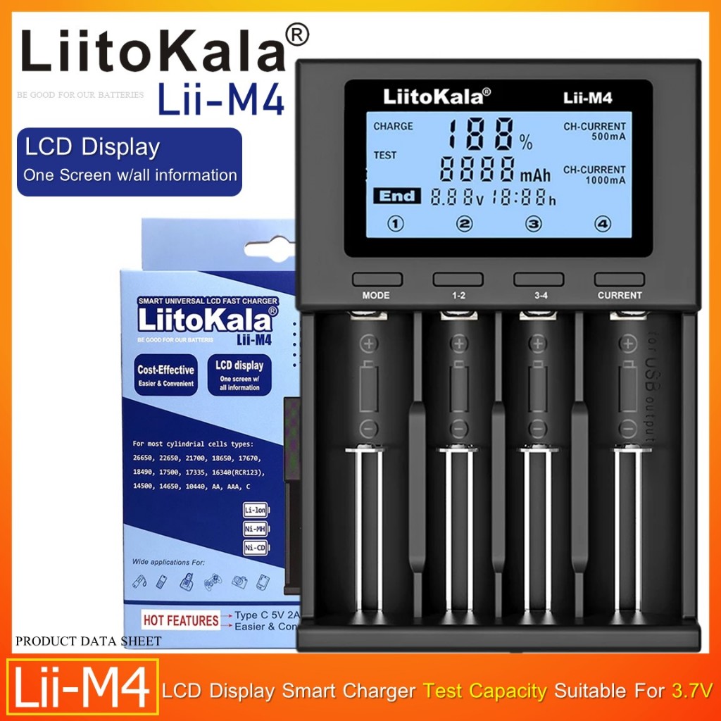 เครื่องชาร์จ Liitokala รุ่น Lii-M4 แบบ 4 ช่อง หน้าจอแสดงผล LCD | Shopee ...