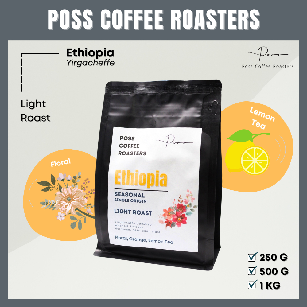 Poss Coffee Roasters เมล็ดกาแฟคั่ว Ethiopia Yirgacheffe อ่อน ขนาด 250g 500g 1kg บดฟรี | Shopee ...