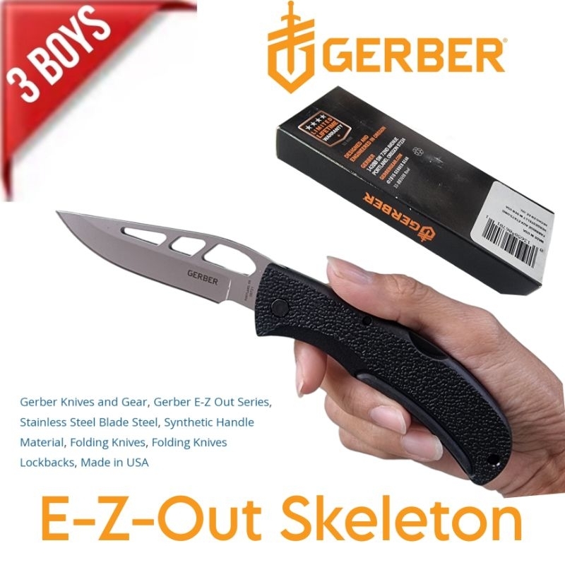 มีดสะสม มีด Gerber รุ่น EZ Out Skeleton ใบมีด 3.52" ด้ามจับ GFN สีดำ ...