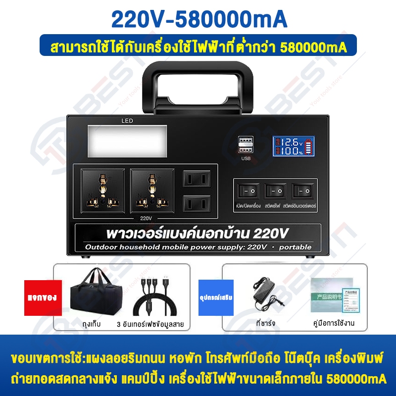 แหล่งจ่ายไฟกลางแจ้ง 400W/800000mA 2 พอร์ต USB มี LED power box แคมป์ ...