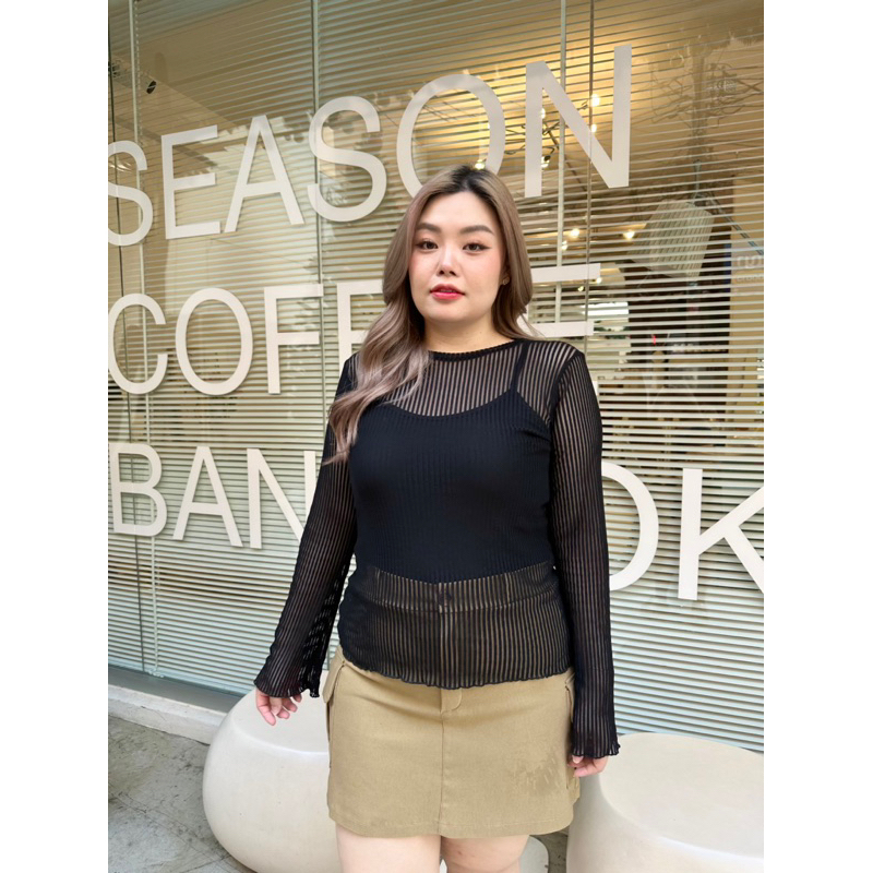 Zuma Top | เสื้อแขนยาวผ้าซีทรู ยืดได้เยอะ | Shopee Thailand