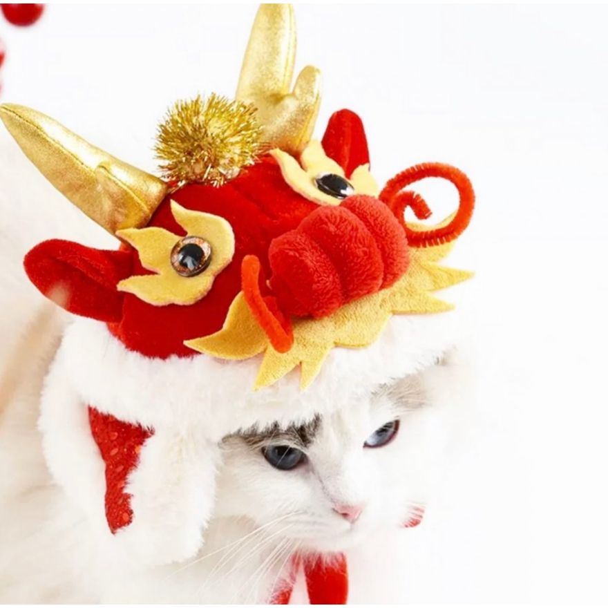 ชุดจีนสำหรับสัตว์เลี้ยง หมวกจีน เครื่องหัวจีน ลาย ฮองเต้ ฮองเฮา สิงโต ...