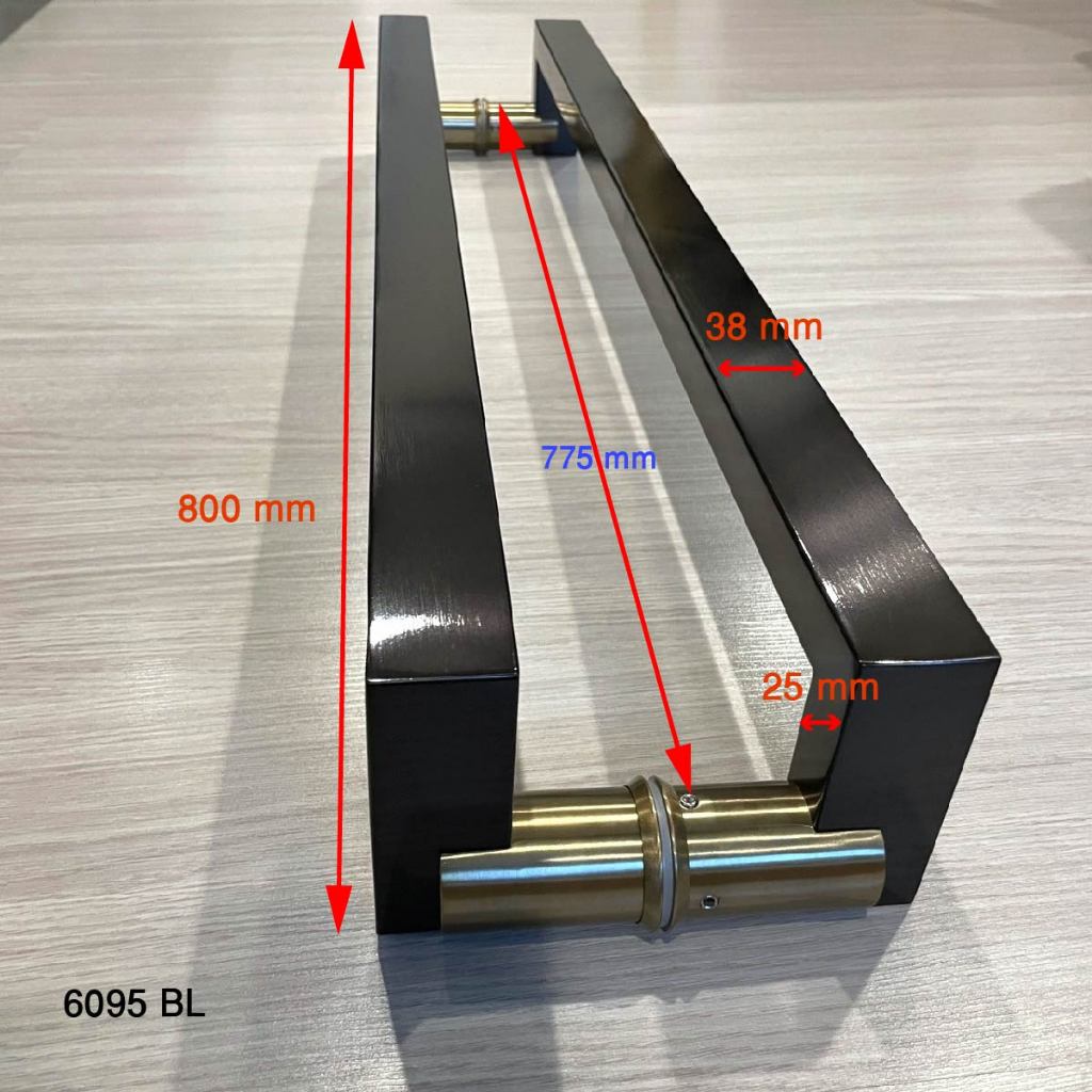 มือจับประตูสแตนเลส สีดำ รุ่น 6095 BL แบบเหลี่ยม ขาทอง ความยาว 800 mm ...