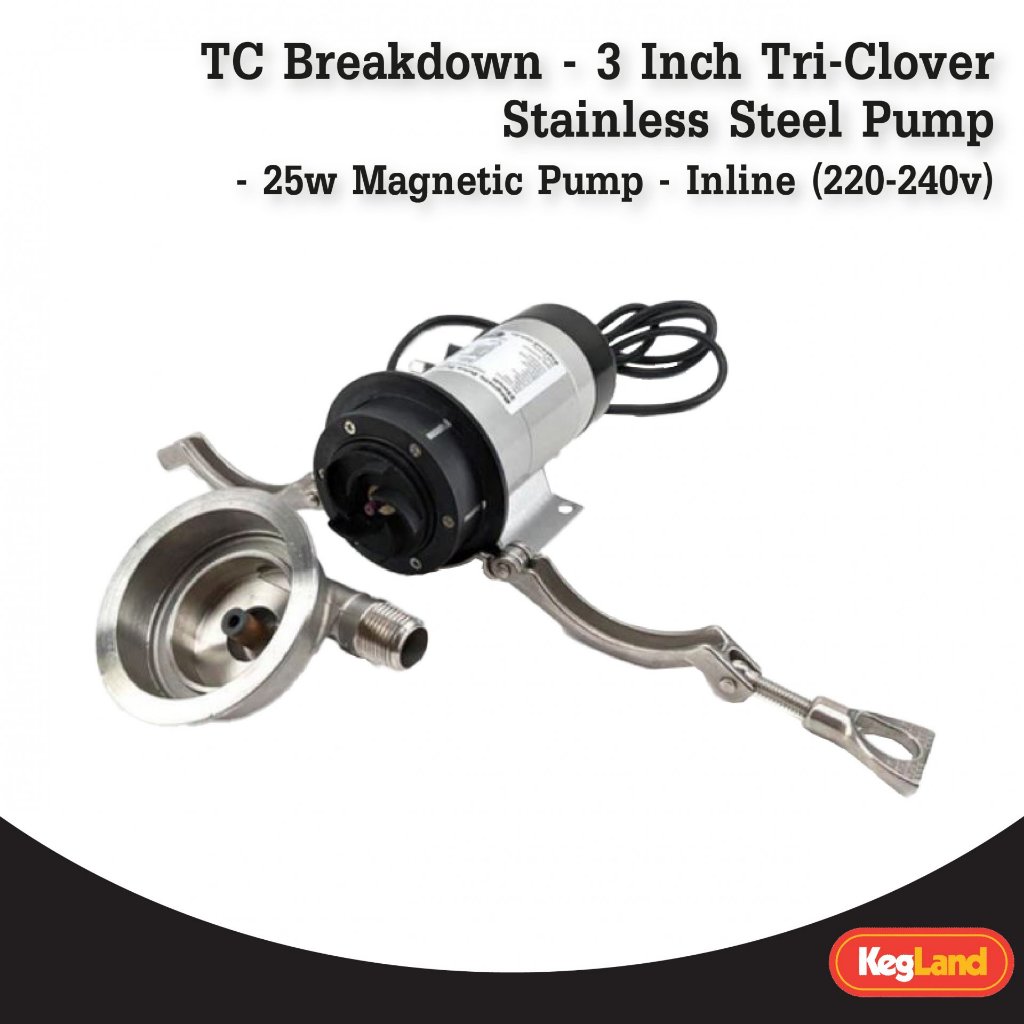 TC Breakdown - 3 Inch Tri-Clover Stainless Steel Pump - 25w Magnetic Pump - Inline (220-240v ...
