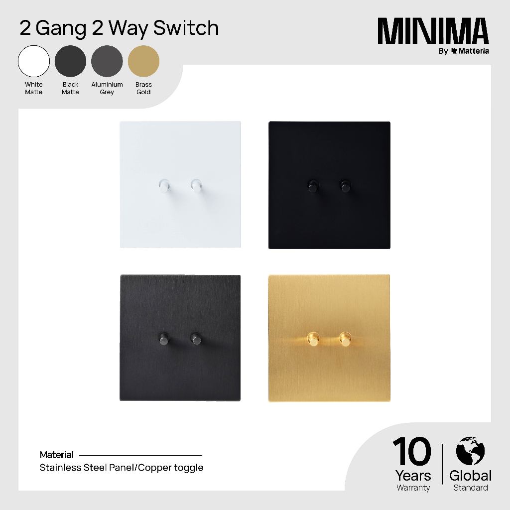 Minima รุ่น MN-XX-02 Switch 2 gang 2 way ขนาด 85x90 mm สีด้าน สวิทซ์มินิมอล สแตนเลส สวิทซ์สวยๆ ...
