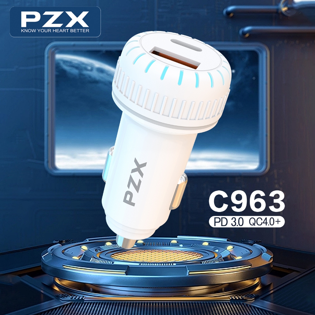 หัวชาร์จในรถ PZX C963 หัวชาร์จ2ช่อง Type-C+USB PD38W QC4.0+ ที่ชาร์จในรถยนต์ FASTCHARGING ...