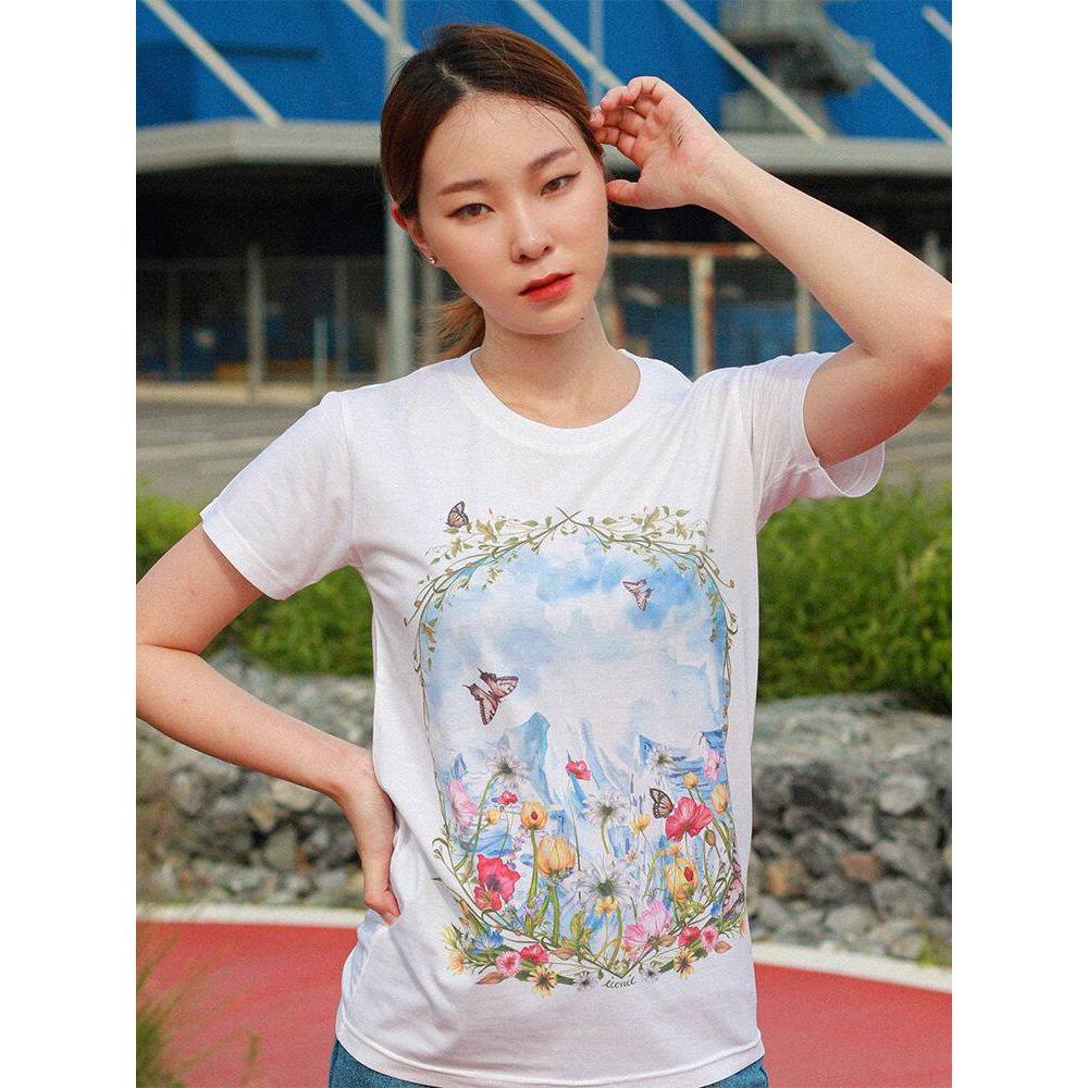 iCONiC BRAID T-SHIRT #5748 เสื้อยืด พิมพ์ลาย ทุ่งดอกไม้ วงกลม สีสดใส ...