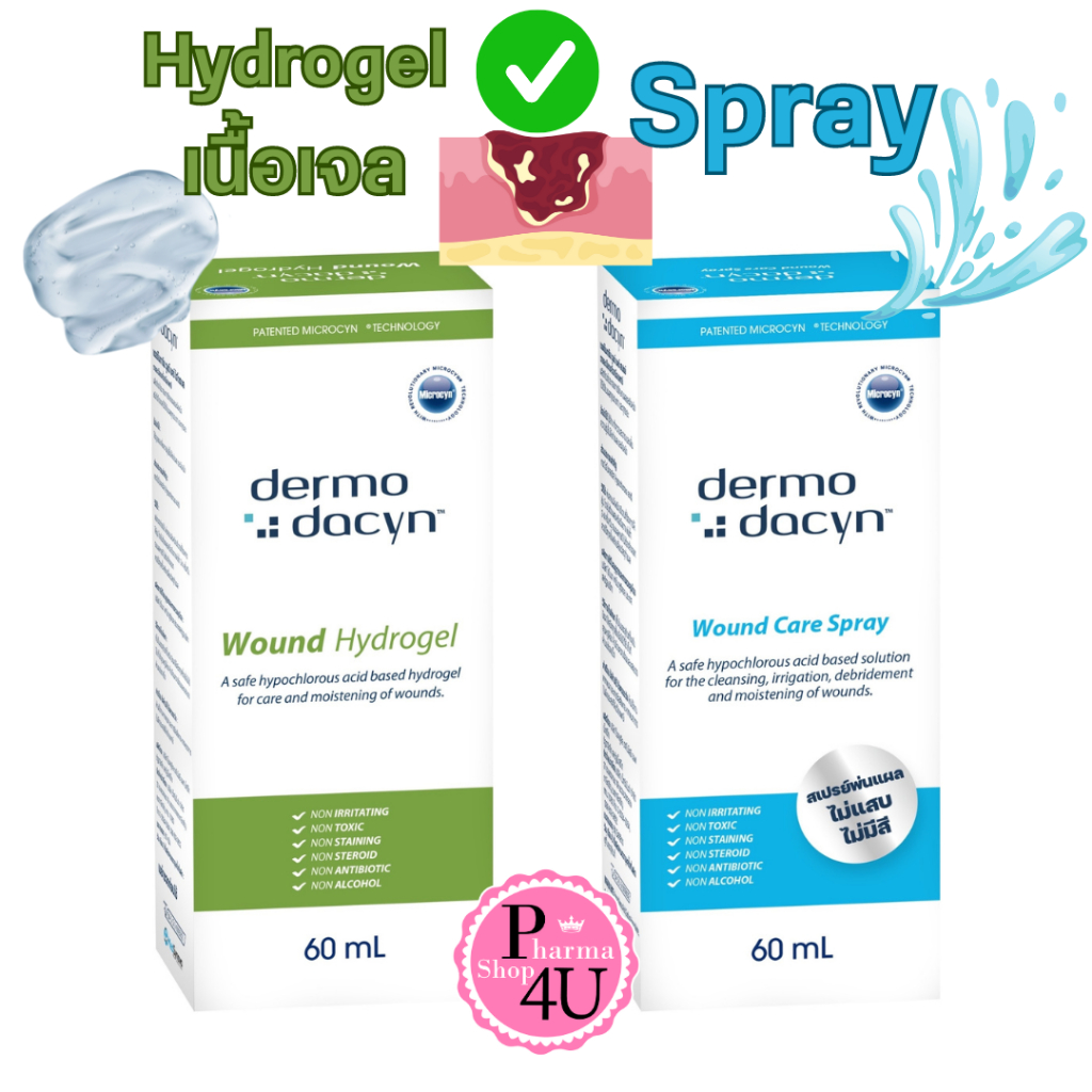 Dermodacyn Wound Hydrogel / Wound Care Spray เดอร์โมดาซิน สำหรับ แผลกด ...