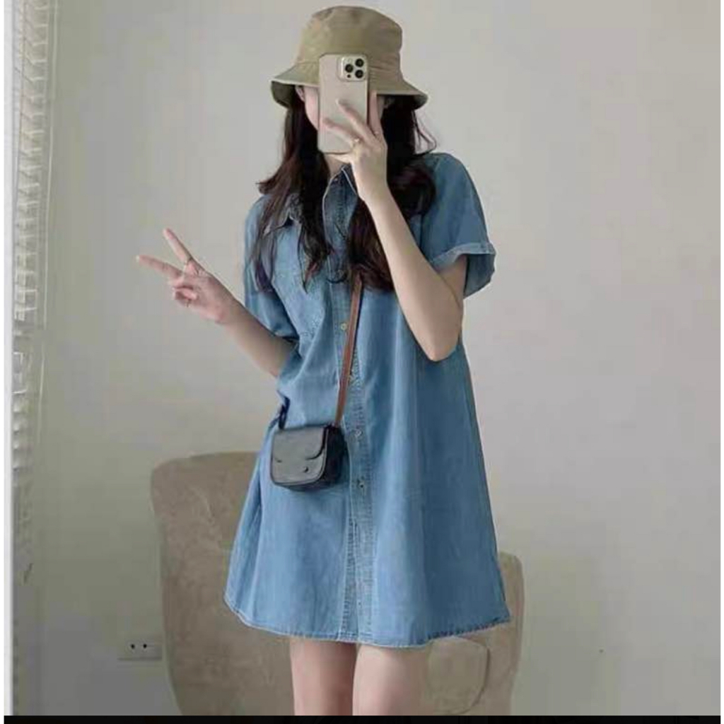 B347 เดรสยีนส์ฟอกสีสวยละมุน เนื้อดีมากไม่หนาใส่สบาย ตัวเดียวสวยจบต้องรุ | Shopee Thailand