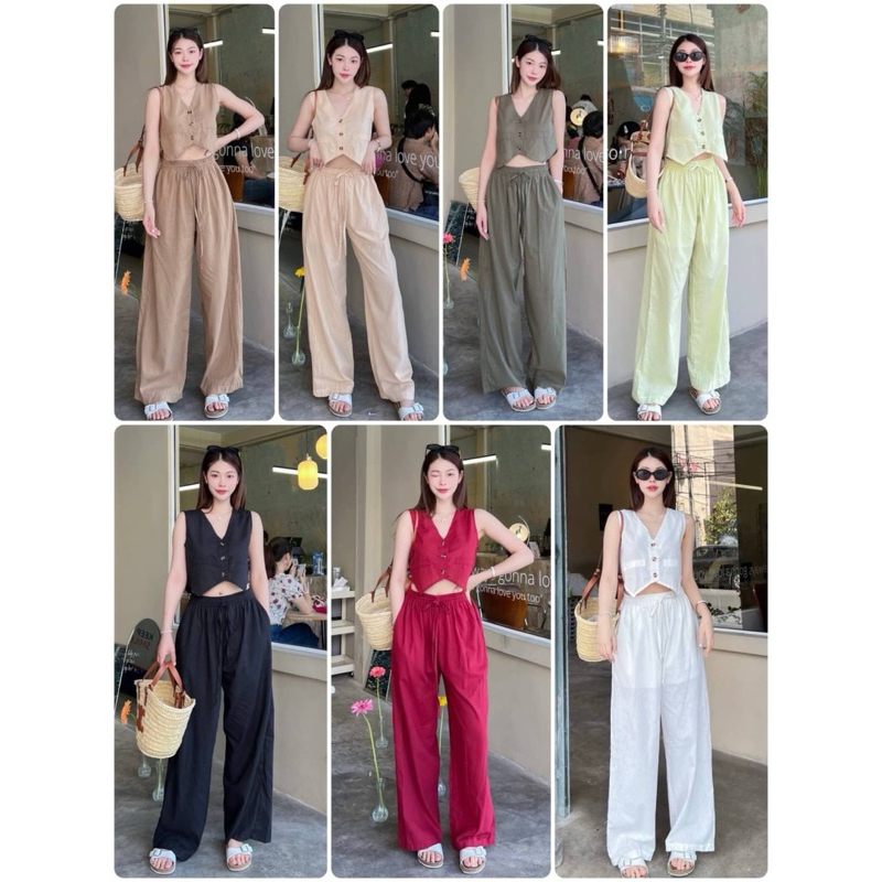 LI-LYN Set เซ็ต 2 ชิ้น เชิ๊ตแขนกุดกับกางเกงขายาว | Shopee Thailand