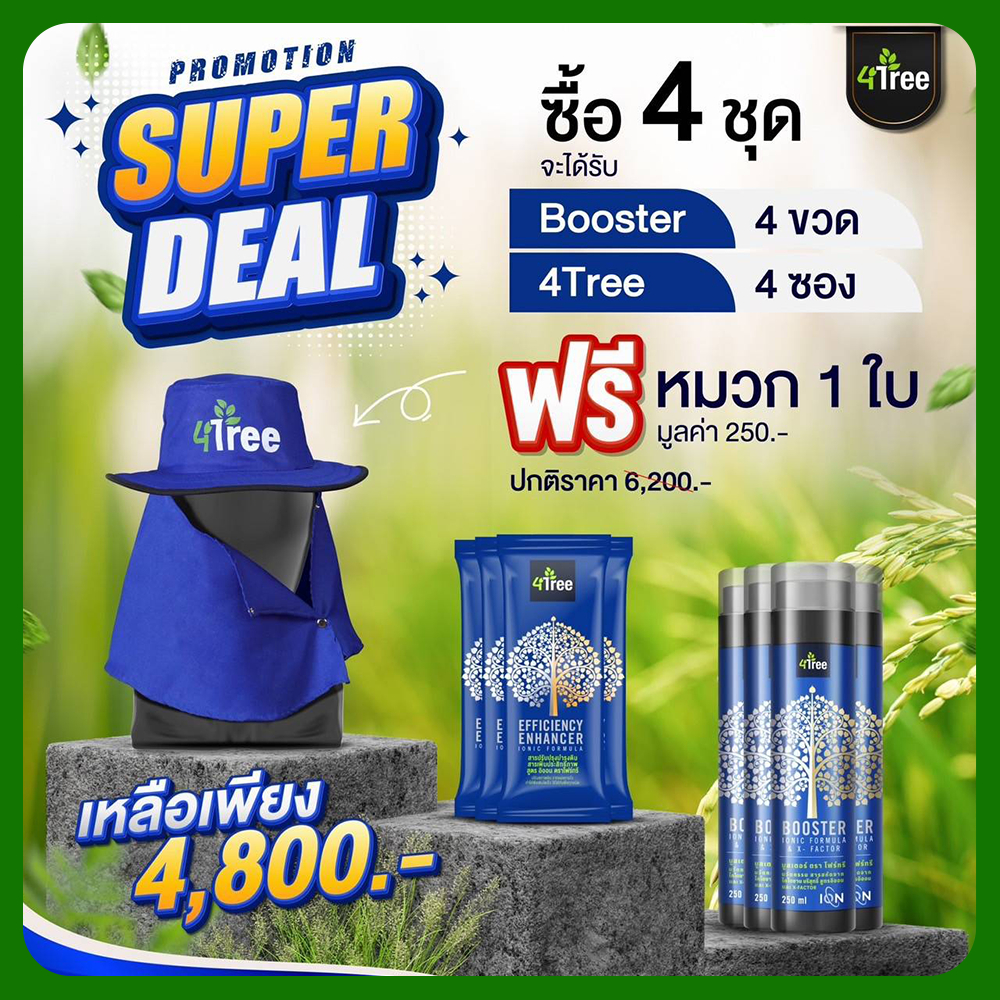 โฟร์ทรี บูสเตอร์ (4Tree+Booster) 4ซอง/4ขวด ชุดคู่ทรงพลังคูณ4 ใช้คู่กันบำรุงพืชโตไว ดกใหญ่ ทนโรค ...
